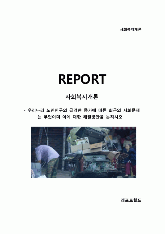사회복지개론 - 우리나라 노인인구의 급격한 증가에 따른 최근의 사회문제는 무엇이며 이에 대한 해결방안을 논하시오