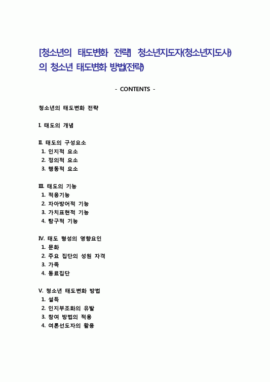 [청소년의 태도변화 전략] 청소년지도자(청소년지도사)의 청소년 태도변화 방법(전략)