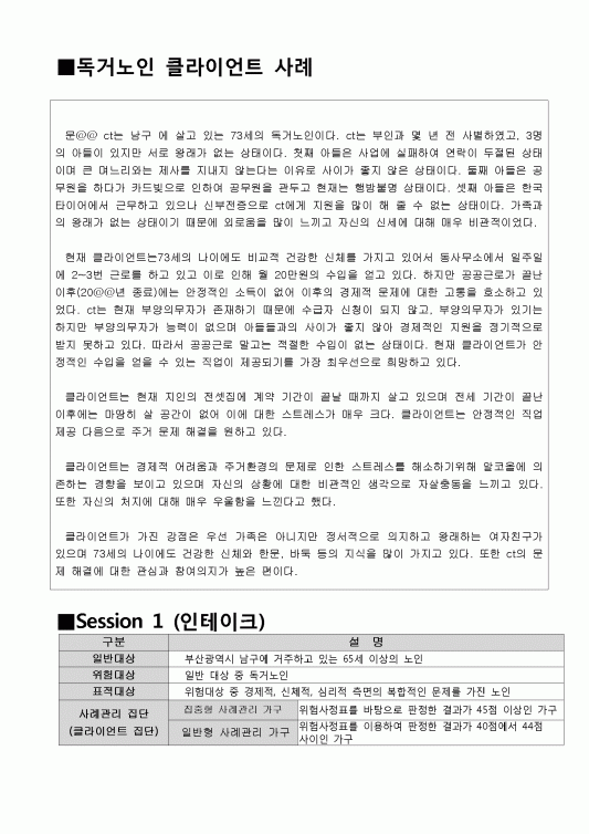 독거노인 클라이언트 사례
