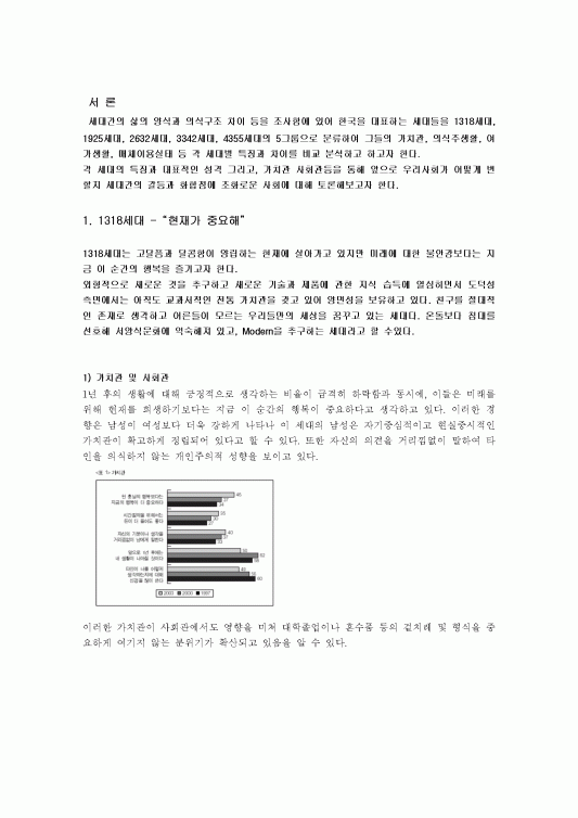 세대간의 삶의 양식과 의식구조 차이