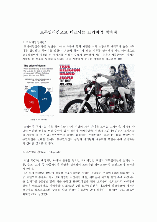 트루릴리전 프리미엄 청바지,프리미엄진이란,트루릴리전(True Religion),프리미엄진의 대히트,청바지시장 분석,청바지 성공사례