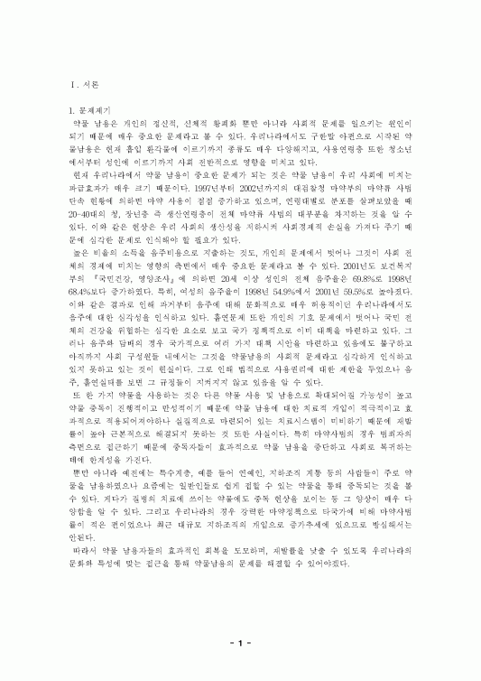 약물 남용과 중독의 문제점에 대한 분석 및 대책