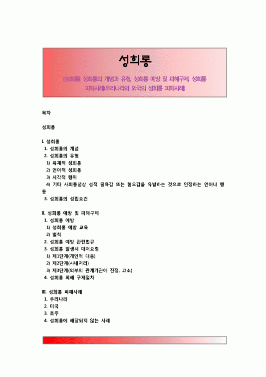 [성희롱] 성희롱의 개념과 유형, 성희롱 예방 및 피해구제, 성희롱 피해사례(우리나라와 외국의 성희롱 피해사례)