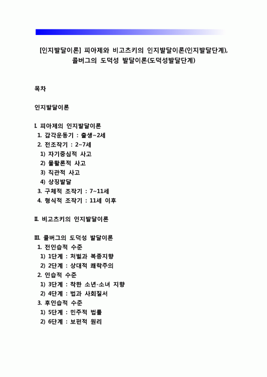 [인지발달이론] 피아제와 비고츠키의 인지발달이론(인지발달단계), 콜버그의 도덕성 발달이론(도덕성발달단계)