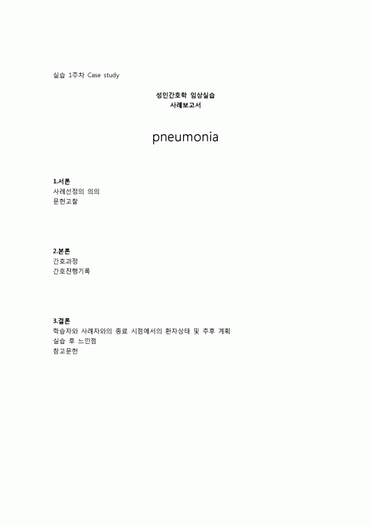 폐렴 아동 간호입니다. 간호진단 4개, 받았습니다.