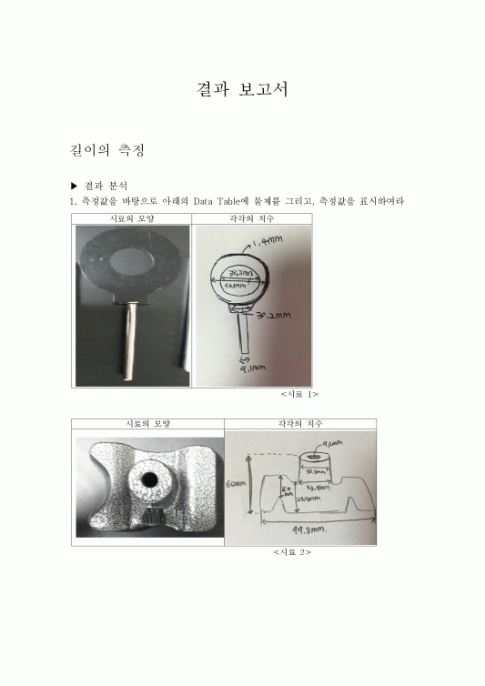 일반 물리학 및 실험 힘의평형,길이의 측정 결과보고서