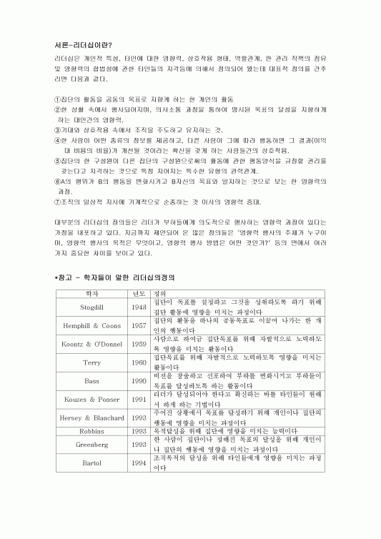 리더십정의와 종류