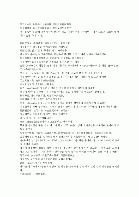 채동번의 중국 청나라역사소설 청사통속연의 58회 59회 60회 한문 및 한글번역