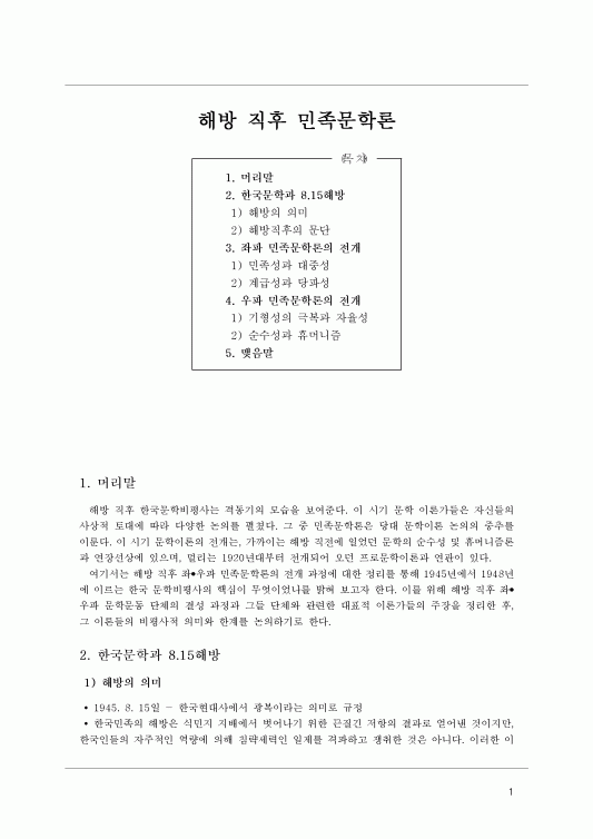 해방 직후 민족문학론