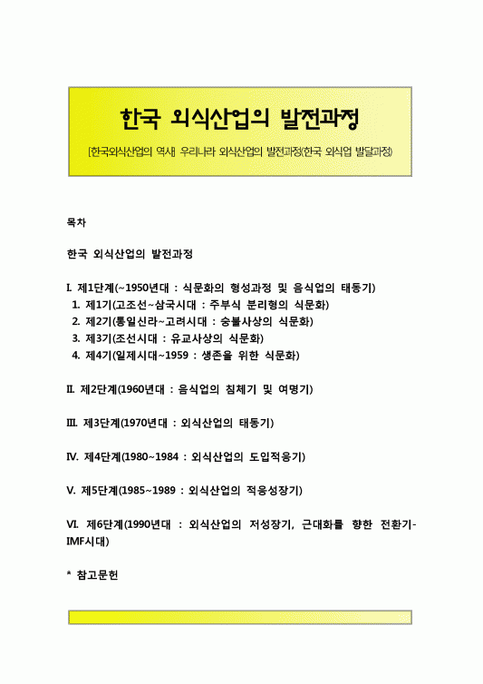 [한국외식산업의 역사] 우리나라 외식산업의 발전과정(한국 외식업 발달과정)
