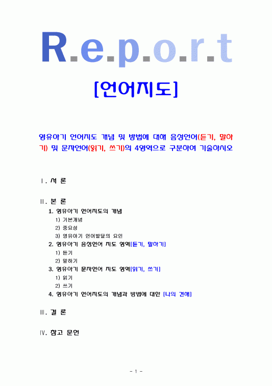 영유아기 언어지도 개념 및 방법에 대해 음성언어(듣기, 말하기) 및 문자언어(읽기, 쓰기)의 4영역으로 구분하여 기술하시오[언어지도]