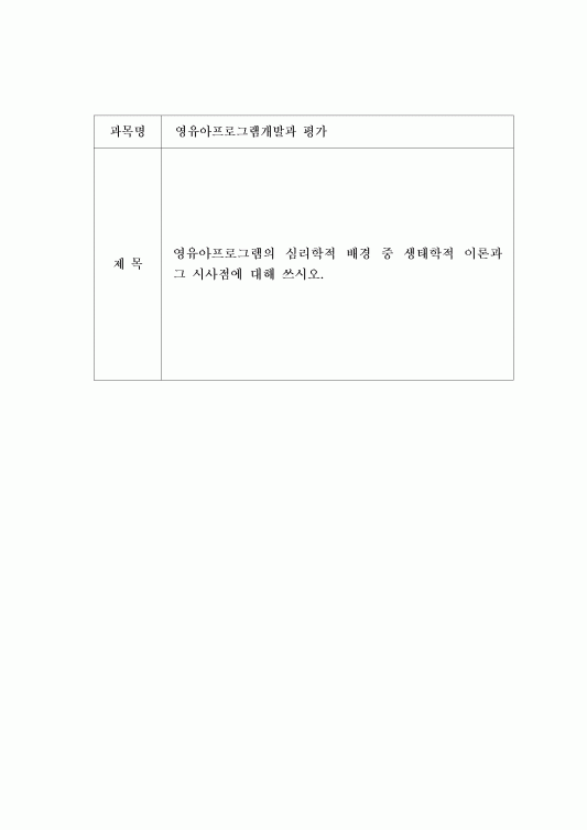 영유아프로그램의 심리학적 배경 중 생태학적 이론과 그 시사점에 대해 쓰시오.