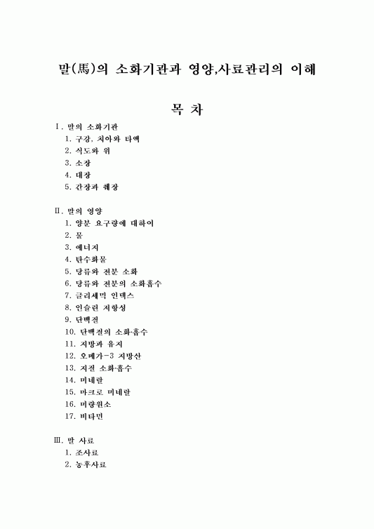 말(馬)의 소화기관과 영양, 사료관리의 이해