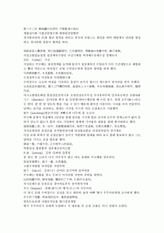 채동번의 청나라 역사소설 청사통속연의 82회 83회 84회 한문 원문 및 한글번역