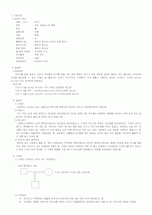 정신전문간호사 불안장애 case study