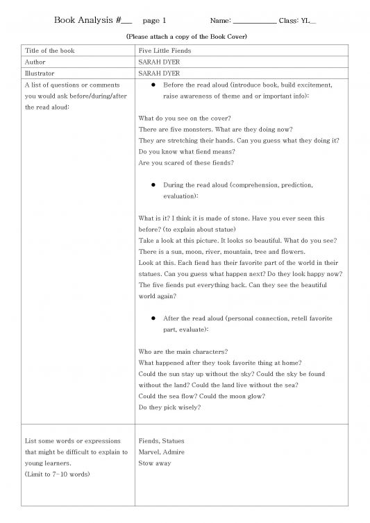 영어독서지도 Book analysis (책명: Five Little Friends)
