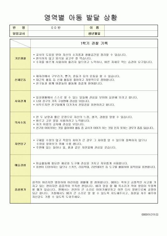 만3세-영역별 아동 행동발달 사항 기록 및 종합평가