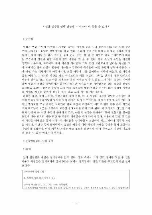 정신건강과 사회복지 영화감상평 이보다 더 좋을 순 없다