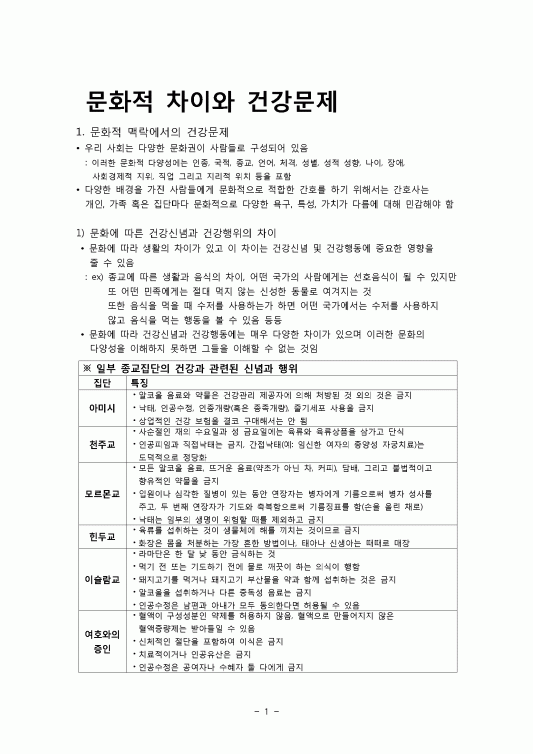 문화적 차이와 건강문제 다문화가정 건강문제