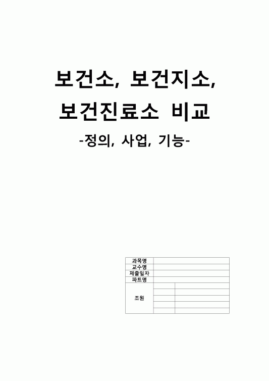 지역사회간호학) 보건소, 보건지소, 보건진료소 비교 -정의, 사업, 기능-