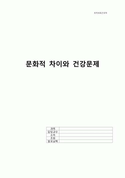 지역사회간호학) 문화적차이와 건강문제_