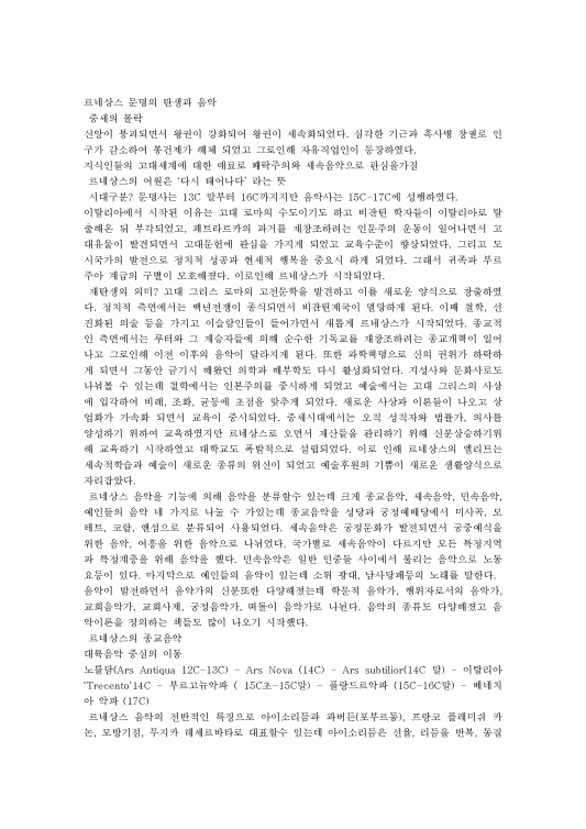 르네상스 문명의 탄생과 음악 ,음악사, 르네상스