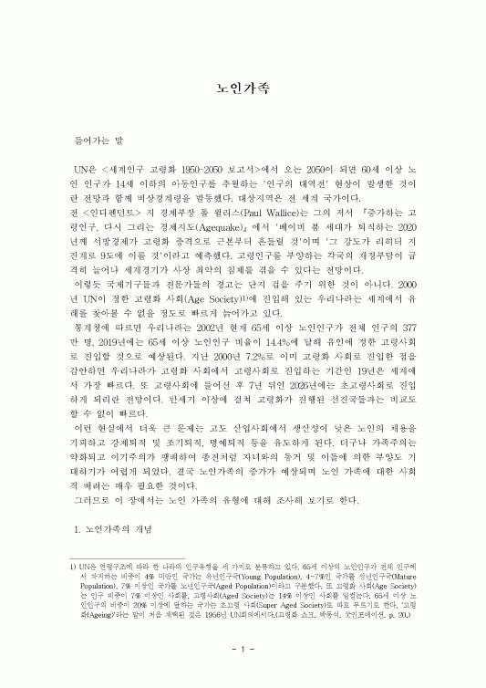 사회복지 : 노인가족, 독거노인, 노인문제 및 대책