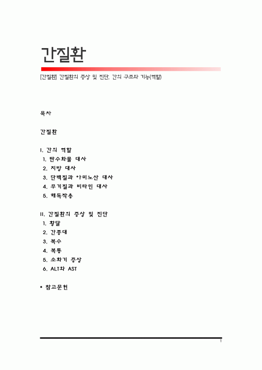 [간질환] 간질환의 증상 및 진단, 간의 구조와 기능(역할)