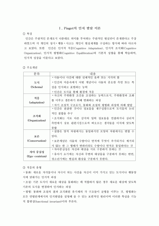 Piaget 인지발달이론 조사와 나의견해