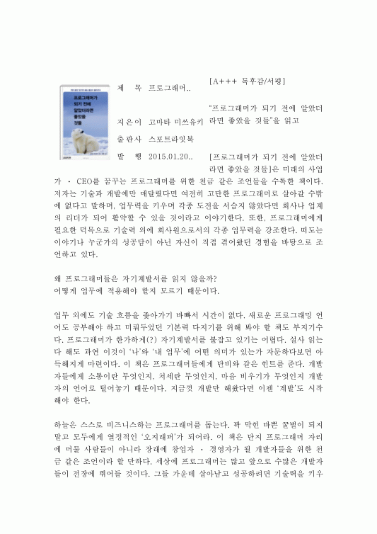 독후감, 서평자료[프로그래머가 되기 전에 알았더라면 좋았을 것들]