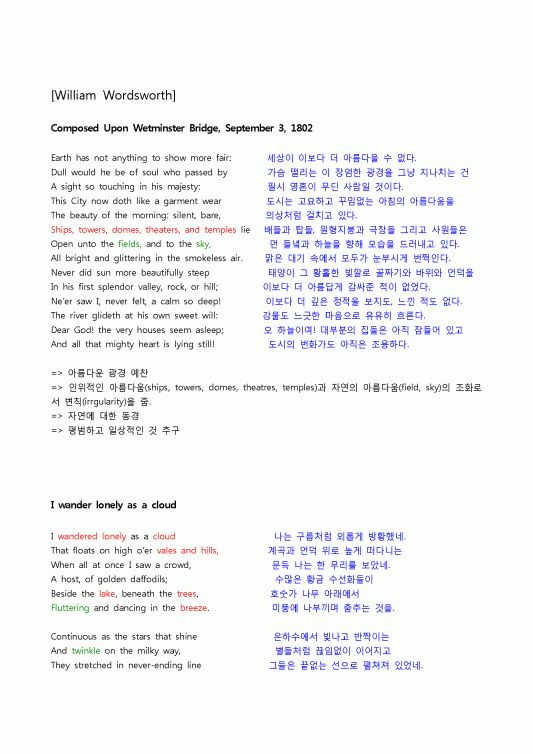 William Wordsworth 시 분석