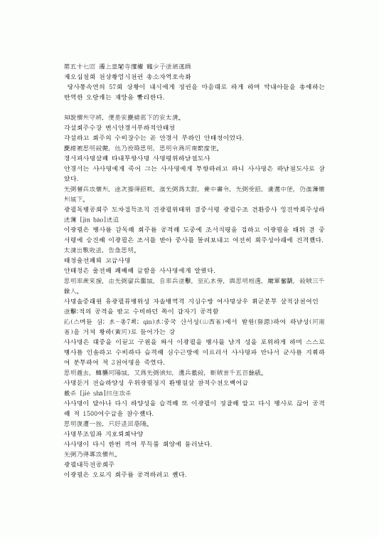 채동번의 당나라역사소설 당사통속연의 58회 59회 60회 한문 및 한글번역 80페이지