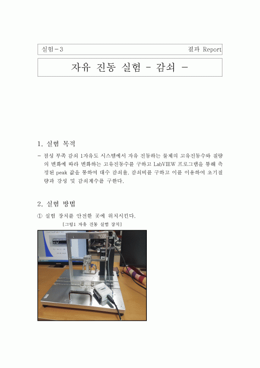 자유진동 실험 감쇠 보고서