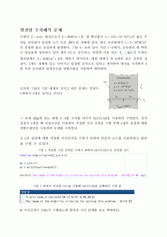 Cengel 열전달 4판 MC Graw Hill 예제 5-5를 MATLAB을 이용하여 수치해석 풀이