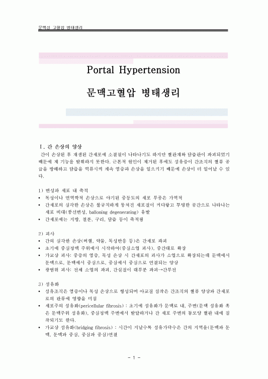 문맥고혈압 병태생리 Portal Hypertension