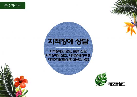 특수아상담 - 지적장애 상담 ( 지적장애의 정의, 분류, 진단, 지적장애의 원인, 지적장애의 특성, 지적장애인을 위한 교육과 상담 )
