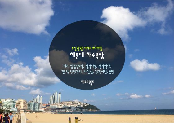 부산관광 서비스 모니터링 - 해운대 해수욕장 ( 개요, 점검필요성, 점검내용, 관광안내, 교통 및 안전관리, 화장실, 관광식당, 총평 )
