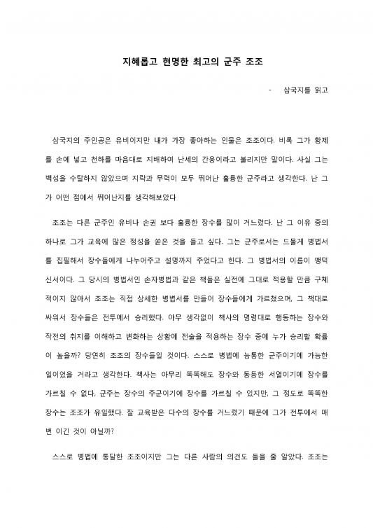 [ 삼국지 독후감 ] 지혜롭고 현명한 최고의 군주! 조조!