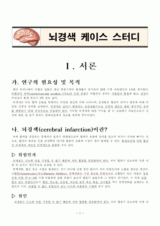 뇌경색 케이스 간호과정