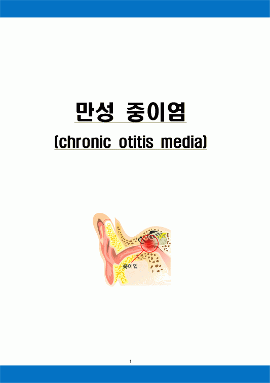 만성 중이염(chronic otitis media) 케이스 스터디 (만성중이염 케이스 스터디, 만성 중이염 케이스, 만성중이염 간호과정, 만성 중이염 간호진단, 만성 중이염 CASE STUDY, chronic otitis media CASE STUDY, ot