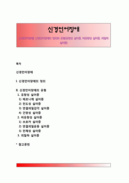 [신경언어장애] 신경언어장애의 정의와 유형(유창성 실어증, 비유창성 실어증, 피질하 실어증)