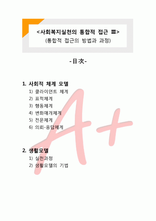 <,시험대비> [사회복지실천론] 사회복지실천의 통합적 접근3- 통합적 접근의 방법과 과정