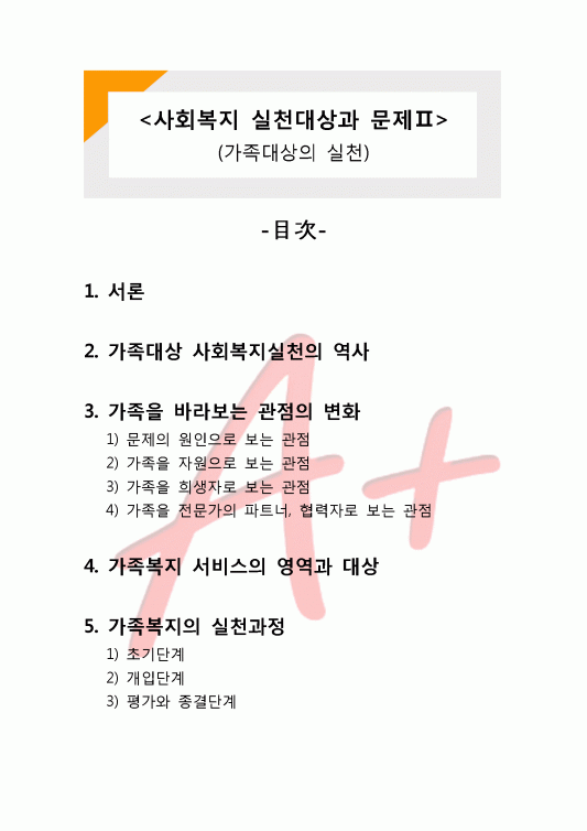 <,시험대비> [사회복지실천론] 사회복지 실천대상과 문제2- 가족대상의 실천