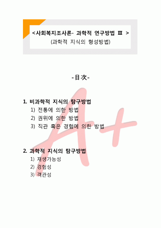 <,시험대비> [사회복지조사론] 사회복지조사론 과학적 연구방법3 -과학적 지식의 형성방법