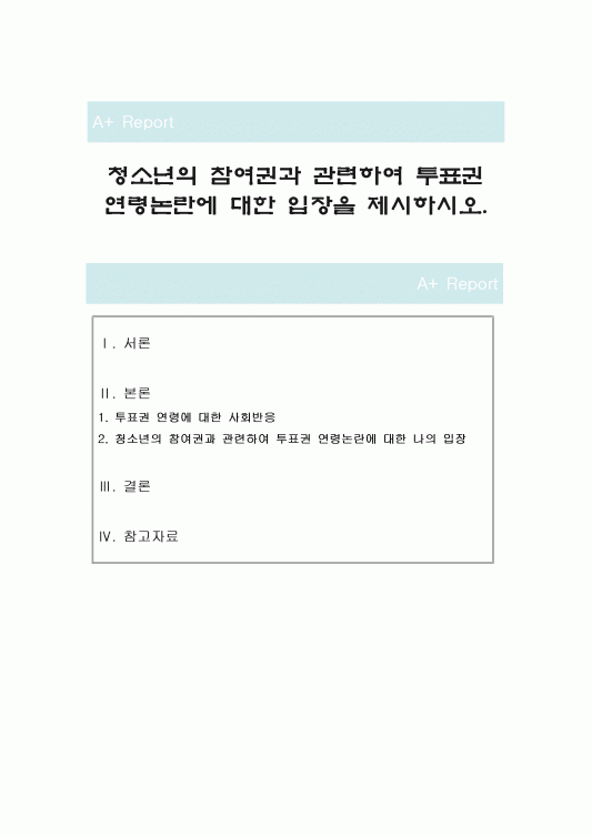 청소년의 참여권과 관련하여 투표권 연령논란에 대한 입장을 제시하시오