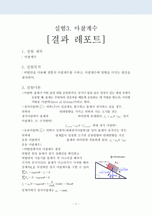 일반물리1 실험3 결과레포트 - 마찰계수
