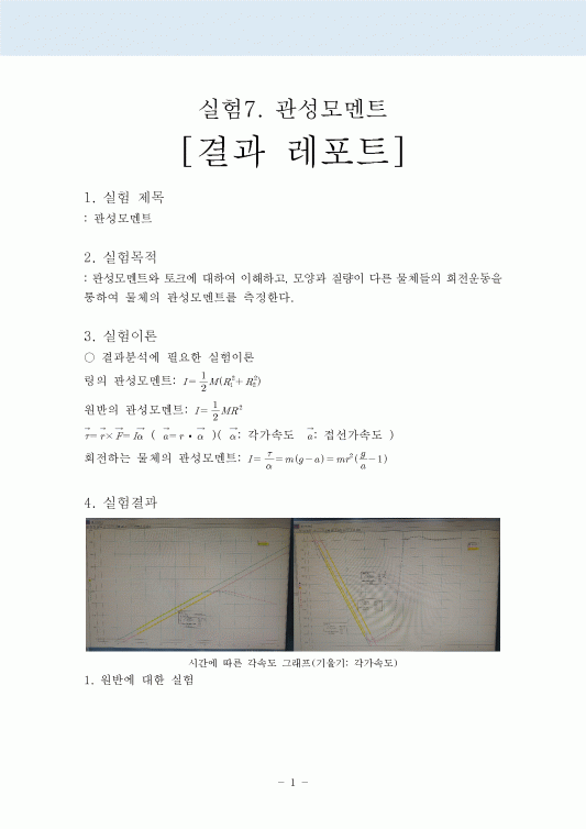 일반물리1 실험7 결과레포트 - 관성모멘트