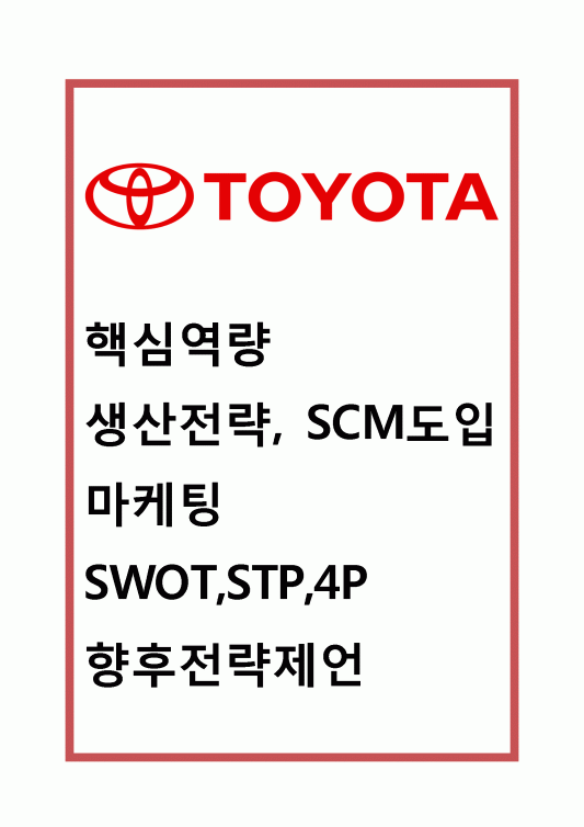 도요타 기업분석과 생산전략,SCM사례분석및 도요타 마케팅 SWOT,STP,4P전략분석과 도요타 향후전략방안 제언