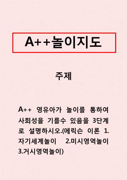 놀이지도-영유아가 놀이를 통하여 사회성을 기를수 있음을 3단계로 설명하시오.(에릭슨 이론 1.자기세계놀이 2.미시영역놀이 3.거시영역놀이)