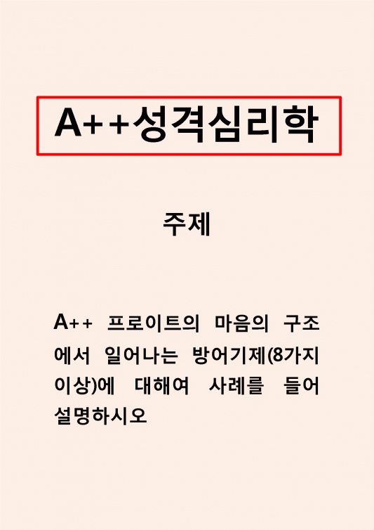 성격심리학_프로이트의 마음의 구조에서 일어나는 방어기제(8가지 이상)에 대해여 사례를 들어 설명하시오